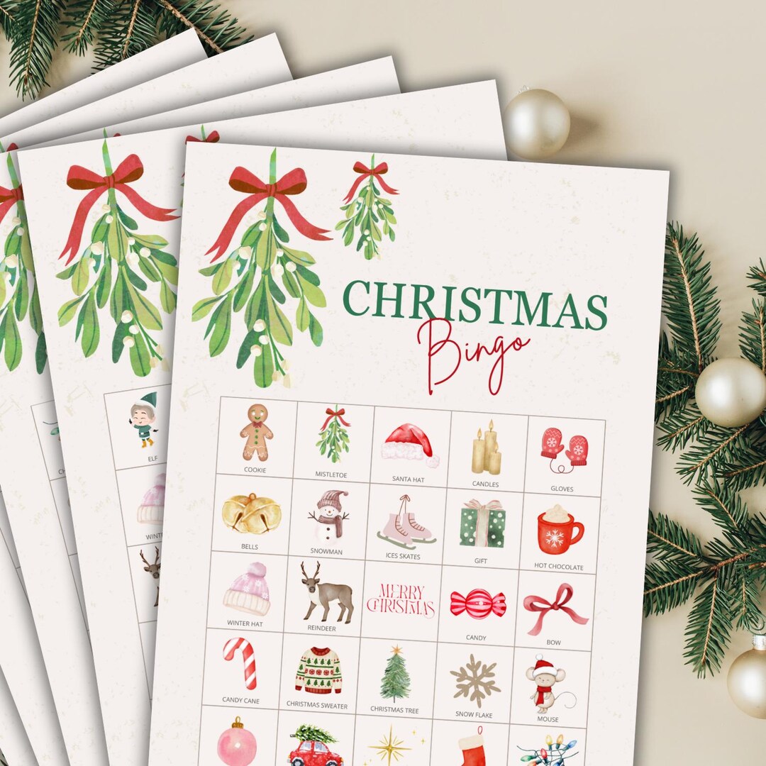Christmas Bingo Game, Printable Holiday Bingo Cards, Kids Christmas ...