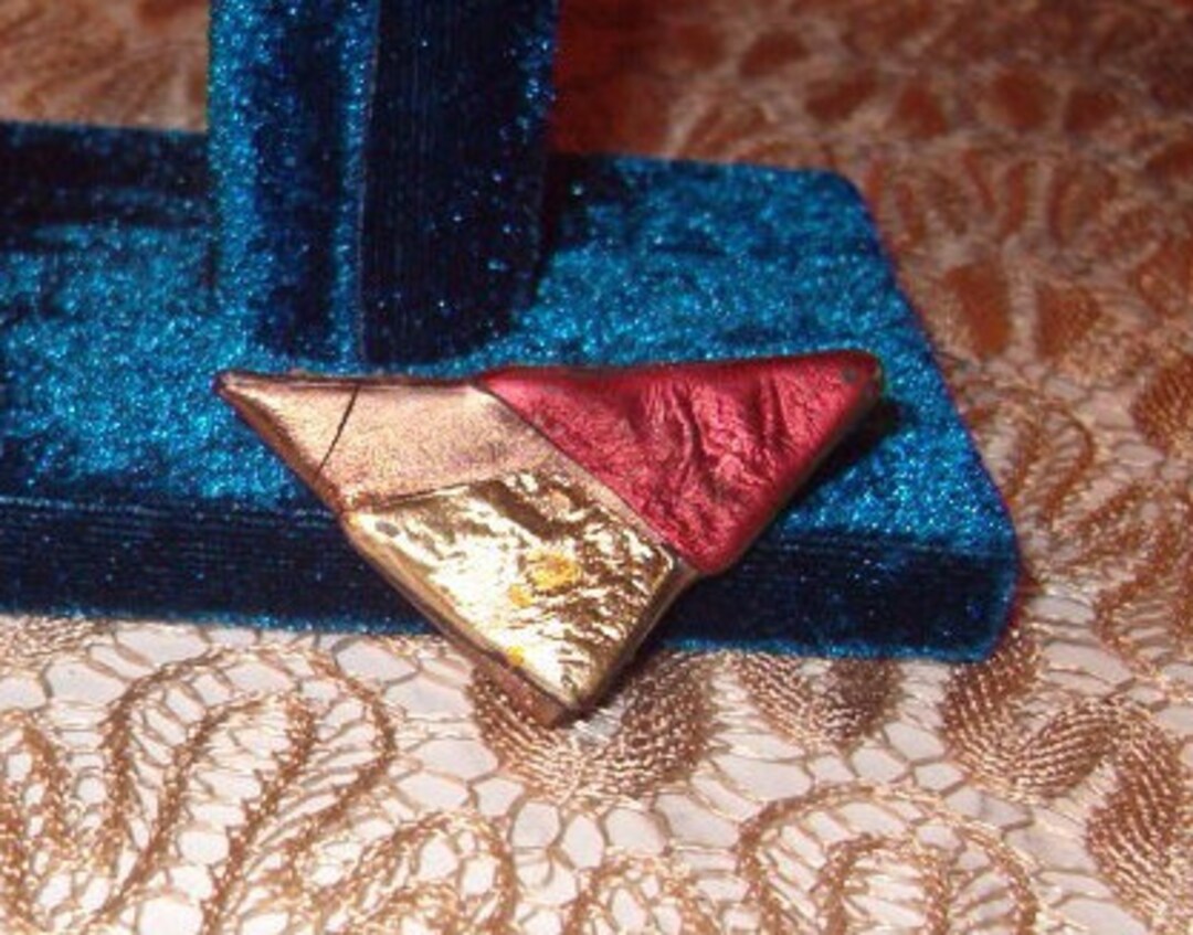 The Triangle! Brooch Pin, Leather, I Think, Gold, Red & Bronze Looking ...