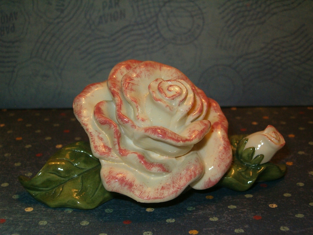 Vintage Rose Trinket Box, Heavy Porcelain, Metal Fittings, Gorgeous ...
