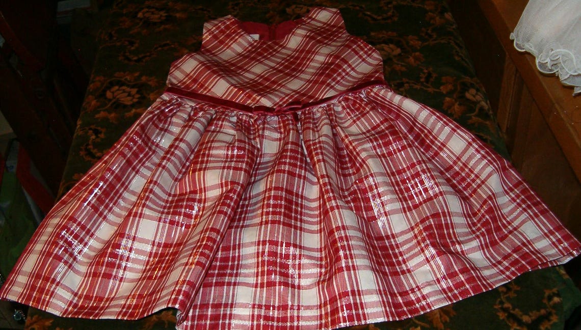 Red Plaid Girls Dressy Dress, Sz 3T, Holiday Ready, Sleeveless, Velvet ...