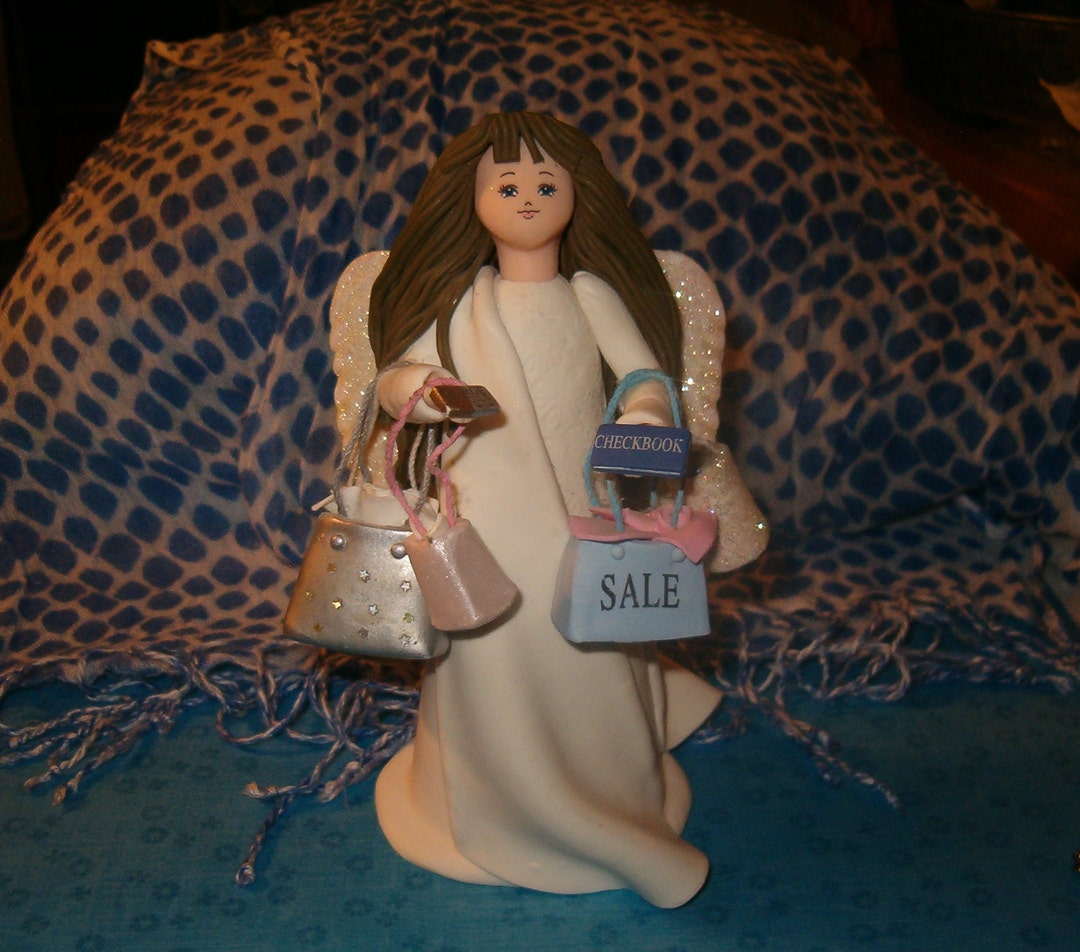 Shopping Angel! Figurine, Angel, White Molded, Brown Hair, 5 Shopping ...
