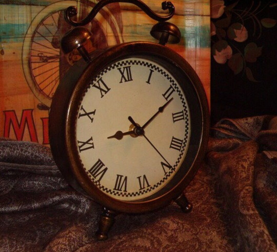 Clocks, Desk Clock, Large 8"h, Metal, Easel Back, Simulated Alarm Clock ...