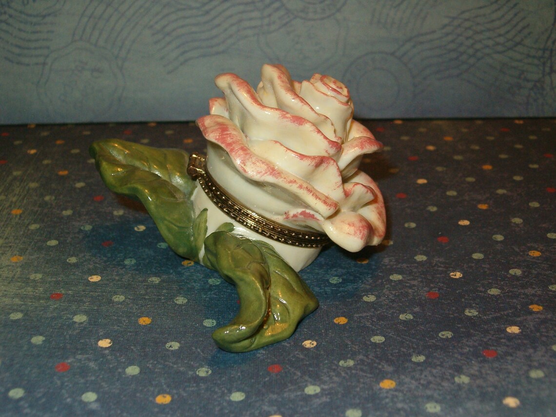 Vintage Rose Trinket Box, Heavy Porcelain, Metal Fittings, Gorgeous ...