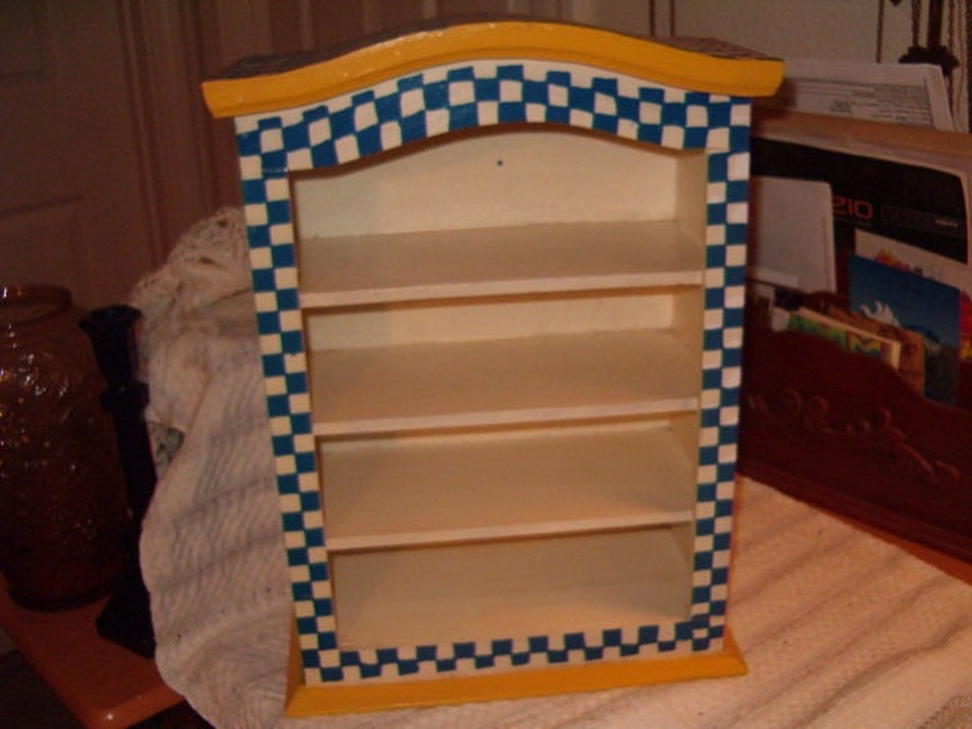 Storage & Organization, Checkered Shelf, Blue and White Checks, Yellow ...