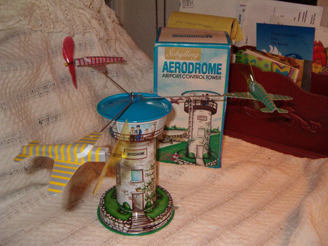Wind-up Toys, Aerodrome Tin Toy, Airport Control Tower, 3 Planes ...