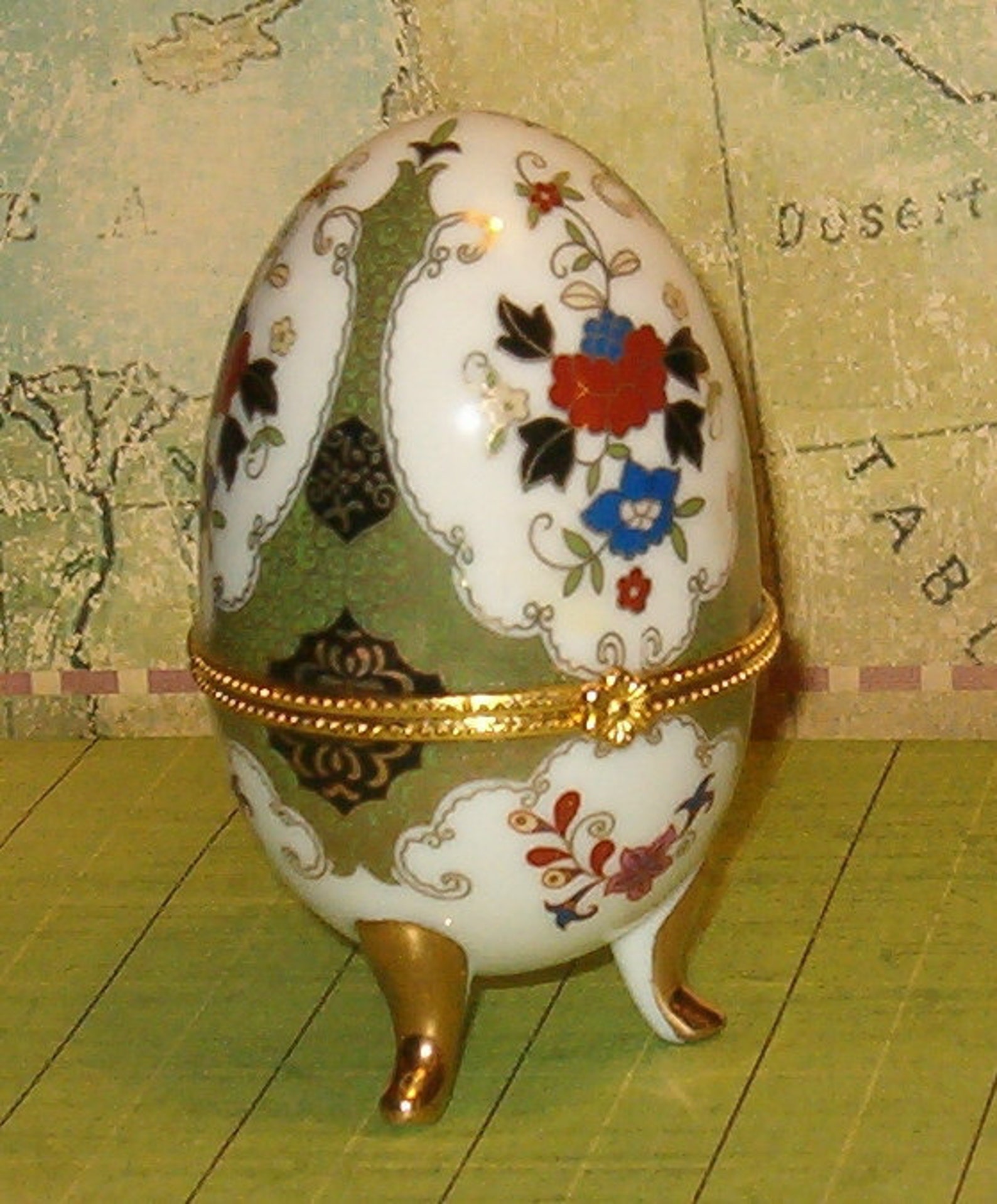 Porcelain Egg Trinket Box Ornate Design Metal Fittings | Etsy