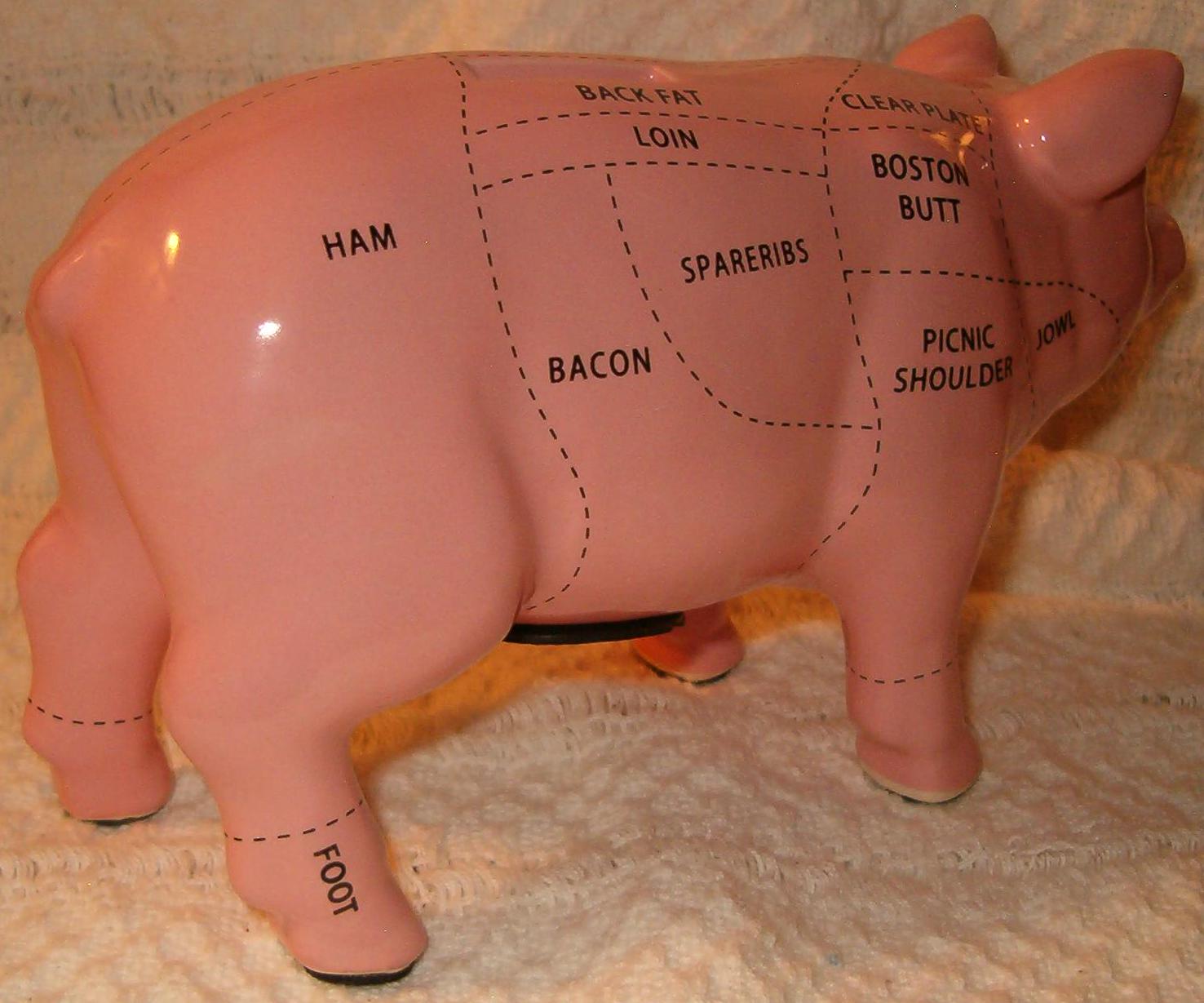 Stoneware Pink Piggy Bank, Slices of Ham Portrayed, Butcher Gift, Fun ...