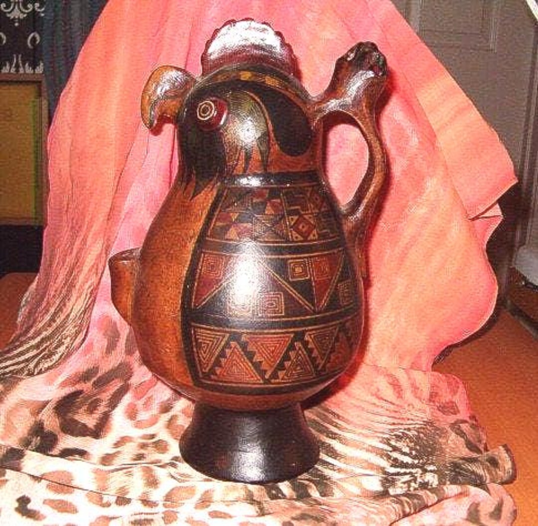 Fine Art Ceramics, Peruvian Pottery Vessel, Bird Shape, Monkey Face ...