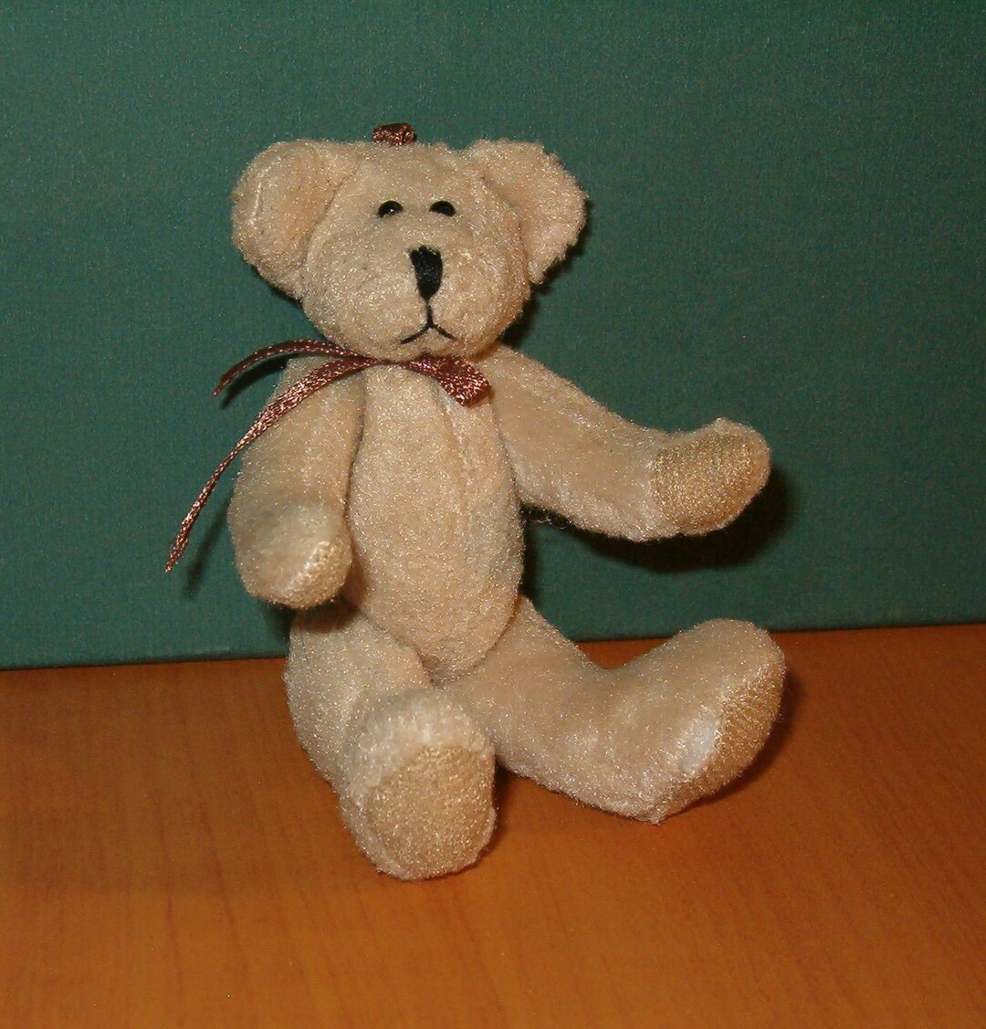 Teddy Bear, Vintage Woolly Bear, 4"h, Jointed, Head Turns, Beady Eyes ...