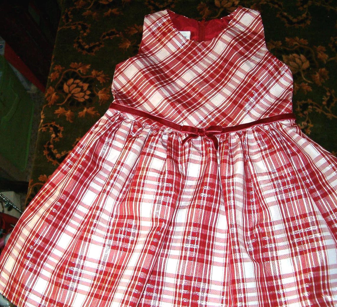 Red Plaid Girls Dressy Dress, Sz 3T, Holiday Ready, Sleeveless, Velvet ...
