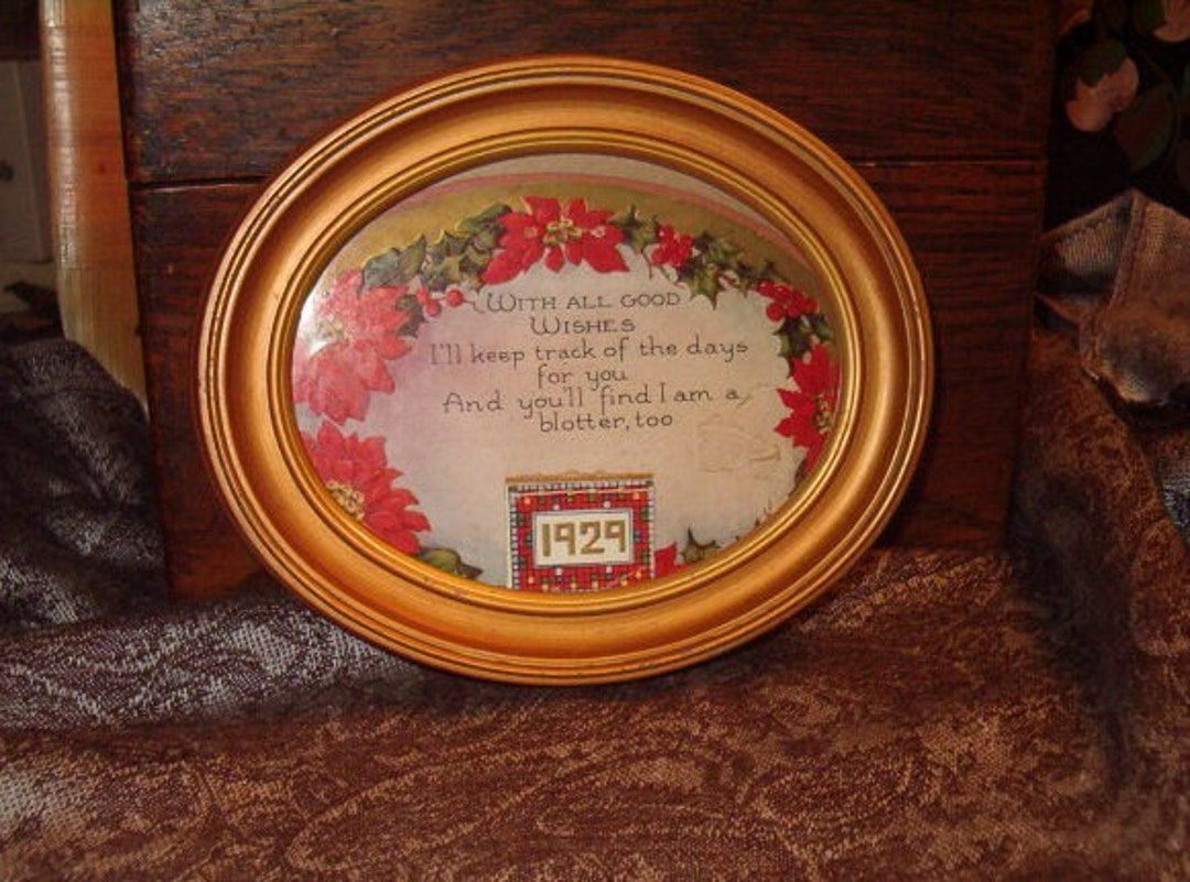 The Olden Days!! 1929 Calendar Blotter, Framed, Christmas Blotter, Oval ...