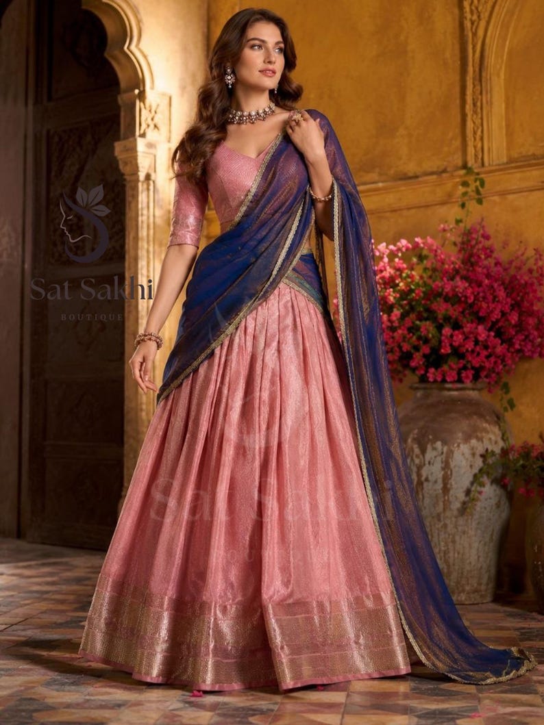 South Indian Half Saree Lehenga Choli, Traditional Pattu Pavadai Set ...