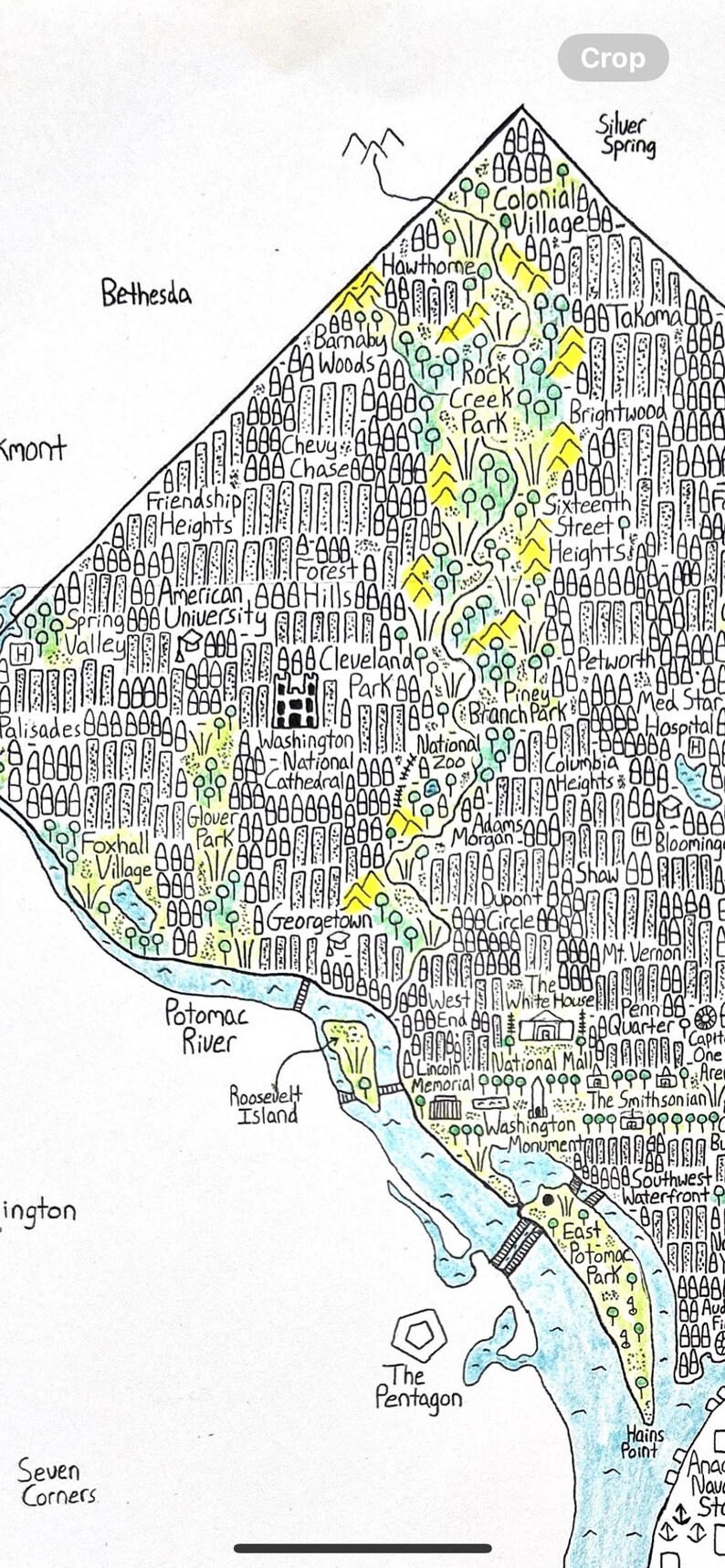 Washington DC Hand-drawn Map Art Print | the American Atlas | White ...