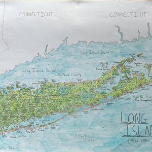 Long Island Hand Drawn Map Print, Atlas Style Wall Art - Etsy