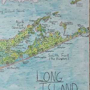 Long Island Hand Drawn Map Print, Atlas Style Wall Art - Etsy