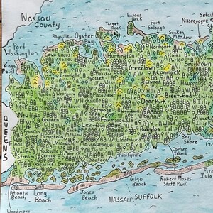 Long Island Hand Drawn Map Print, Atlas Style Wall Art - Etsy