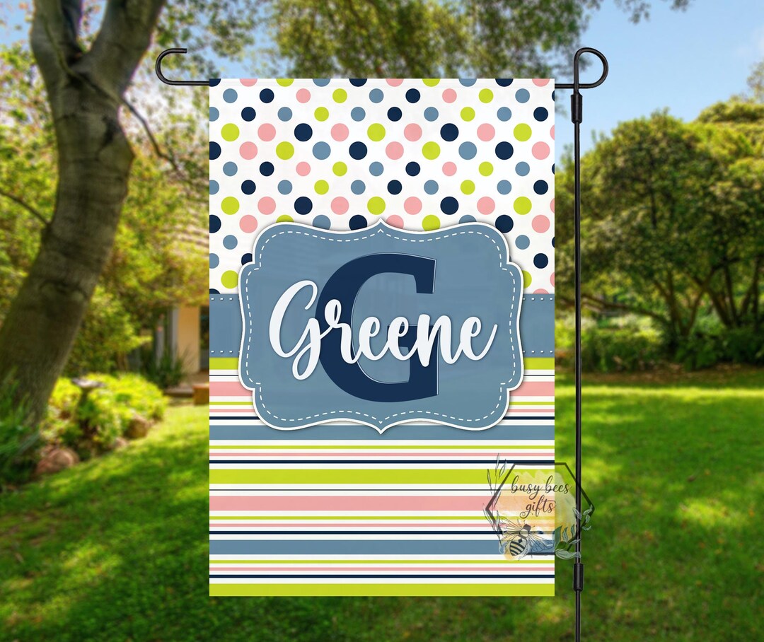 Polka Dot & Stripes, Whimsical Garden Flag, Welcome Flag, Spring Garden ...
