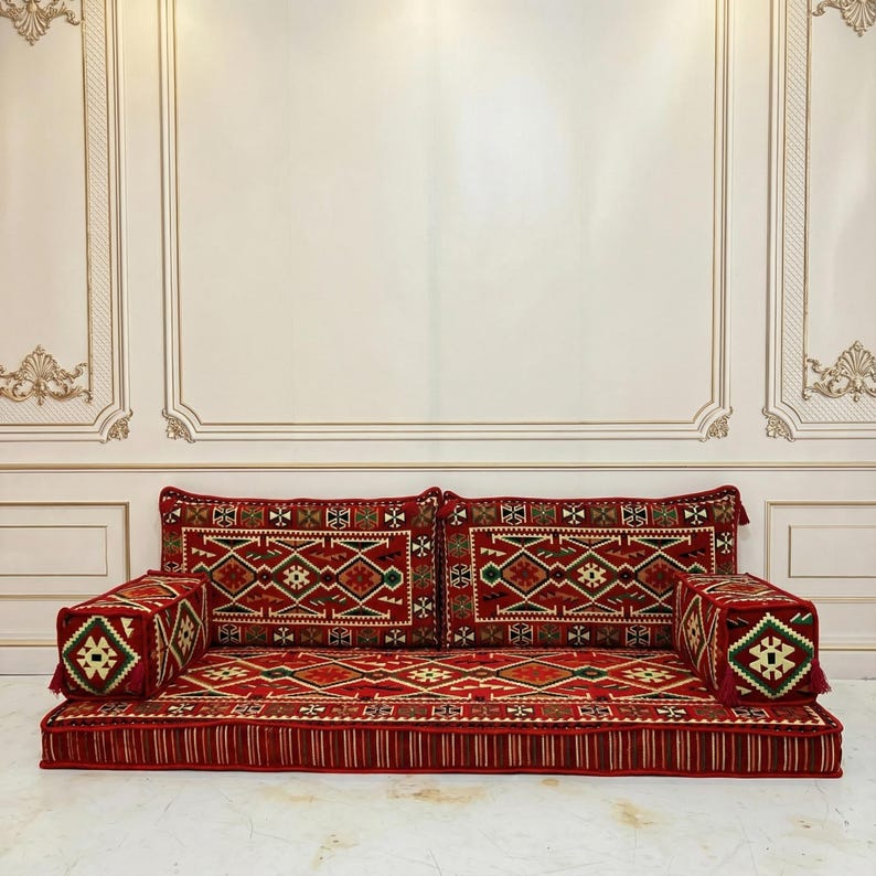 Arabic Floor Seating Majlis Sofa Set, Red Kilim Sofa, Tribal Floor ...