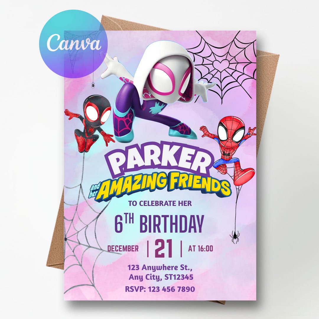 Spidey Ghost and Her Amazing Friends Birthday Invitation, Editable ...