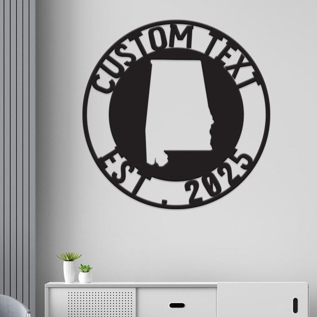 Custom State Metal Sign, Personalized Alabama Sign, Family Name Wall ...