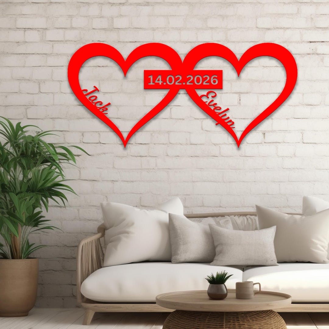 Personalized Couples Metal Sign Custom Names With Double Heart ...