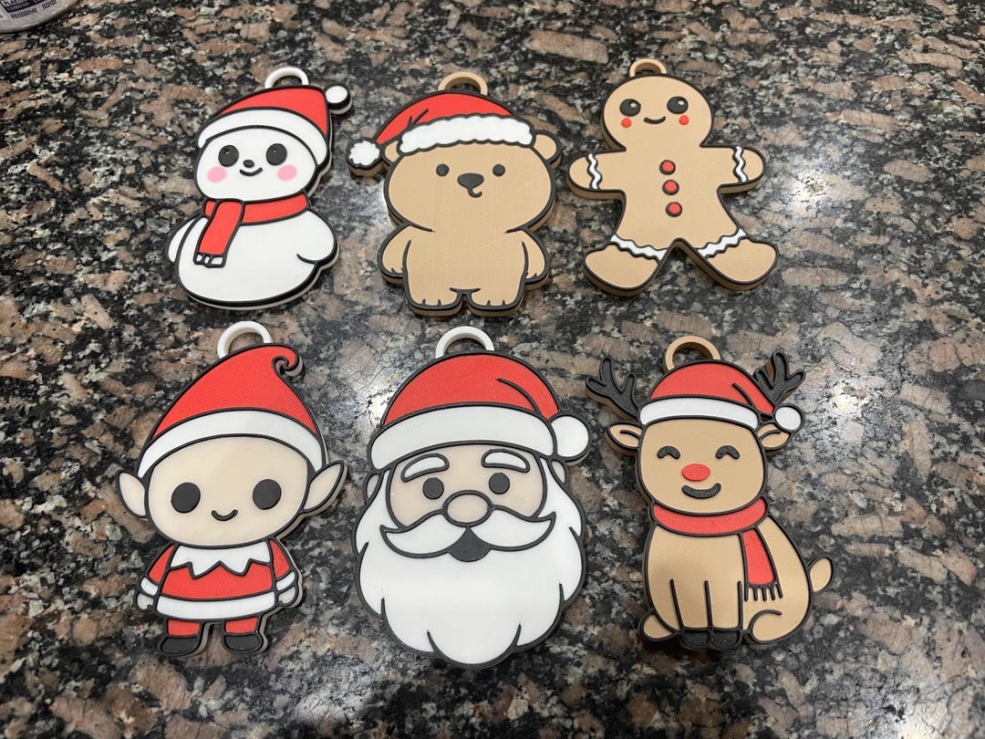 Kawaii Christmas Ornament Set | 3D Printed Holiday Characters - Etsy