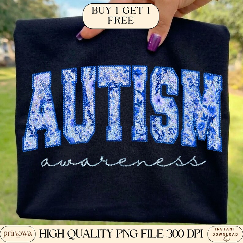 Autism Awareness Faux Rhinestone PNG | Sparkle Autism Blue Toile ...