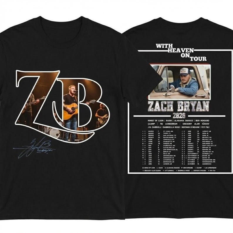 Vintage Zach Bryan With Heaven on Tour 2026 Shirt, Country Music Fan ...