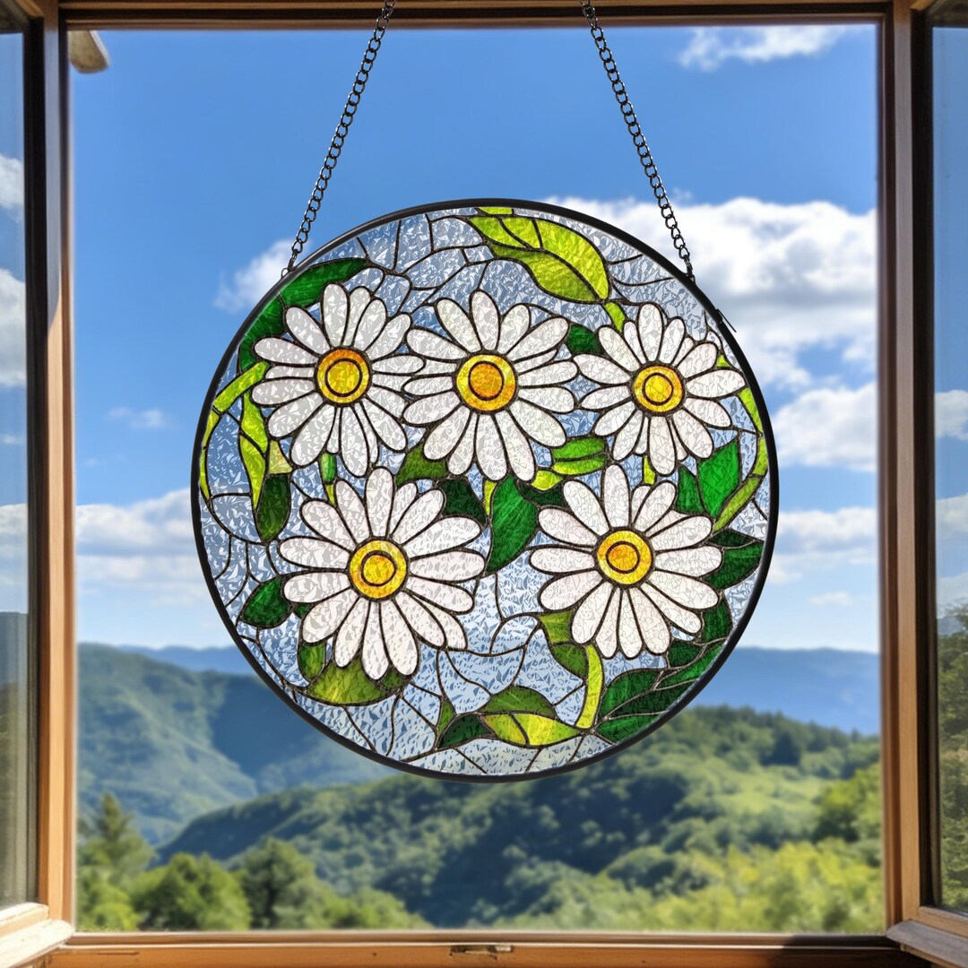 Daisy Stained Glass Suncatcher, Flower Glass Art, Mother’s Day Gift ...