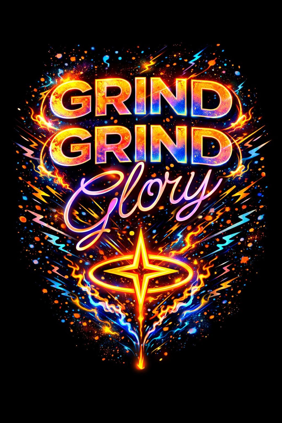 Grind Grind Glory Motivational Artwork | Neon Hustle Quote DTF Print ...