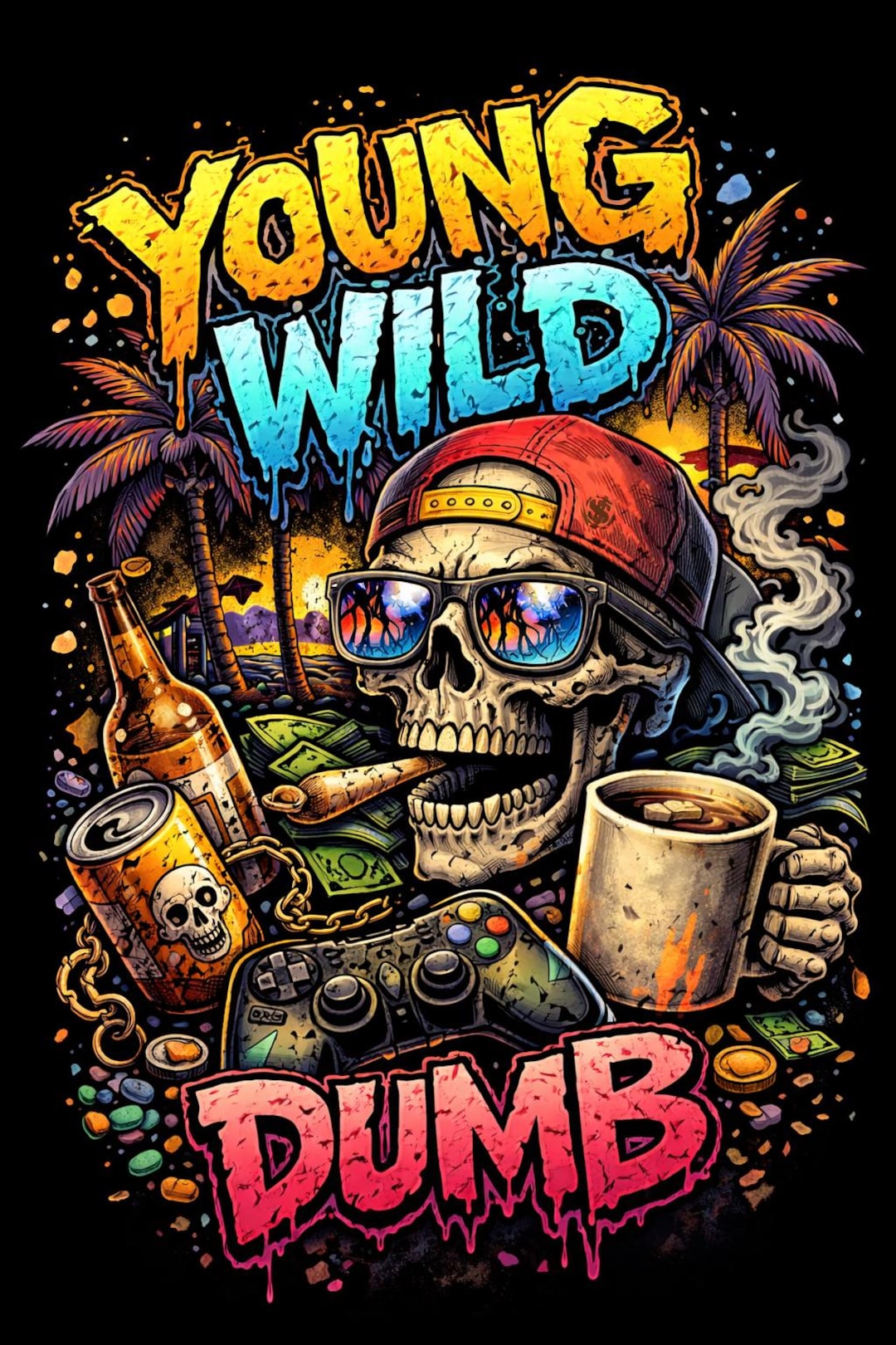 Young Wild Dumb Skull Artwork | Dark Humor Streetwear DTF Print ...
