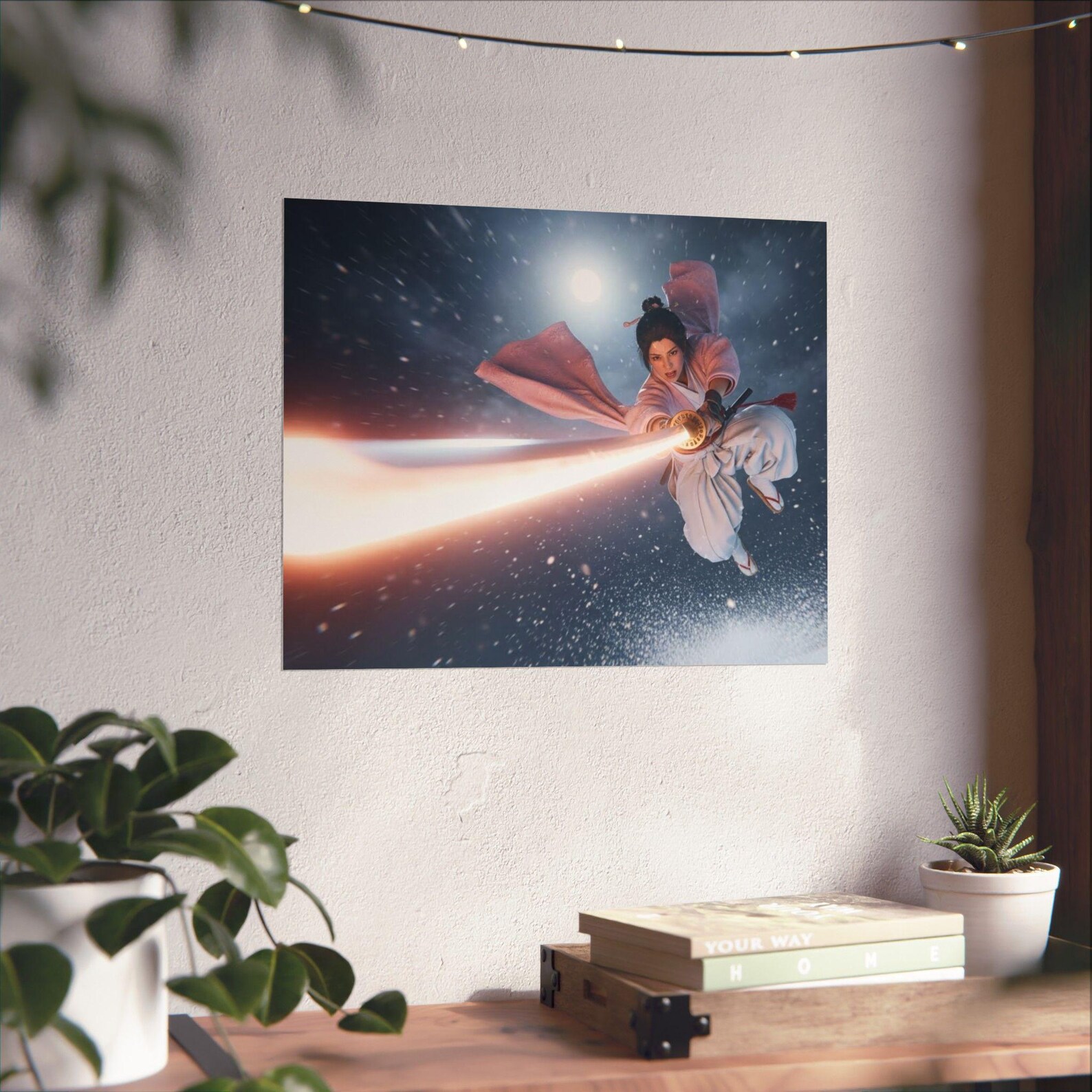 Female Samurai Jump Slash Poster Dynamic Katana Warrior Snow Scene ...