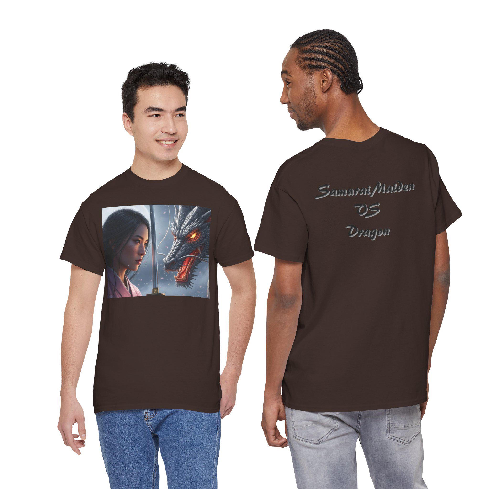 Samurai Maiden Vs Dragon T-shirt: Japanese Fantasy Anime Tee - Etsy