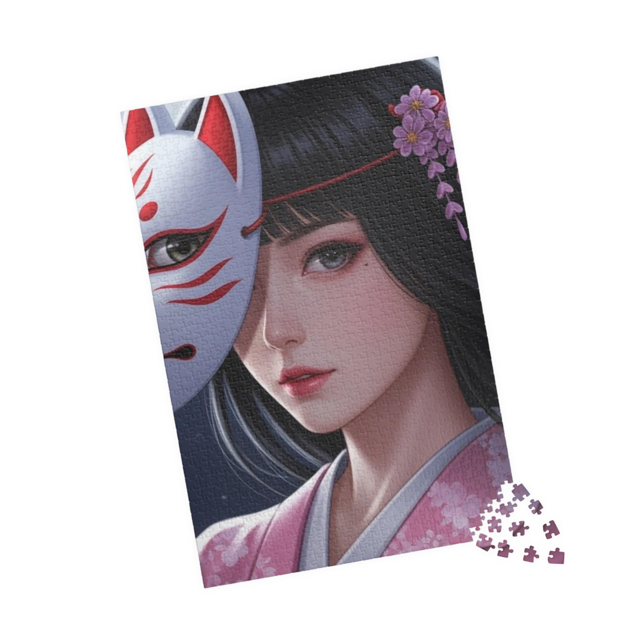 Kitsune Mask Maiden Puzzle | Japanese Anime Realism Jigsaw | Pink ...