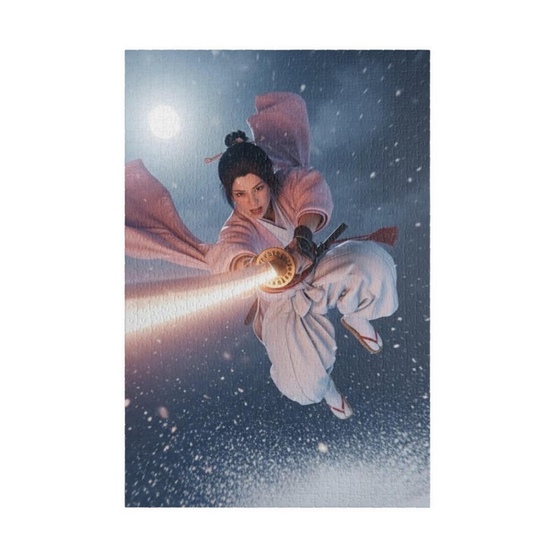 Female Samurai Jump Slash Puzzle Dynamic Katana Warrior Snow Scene ...