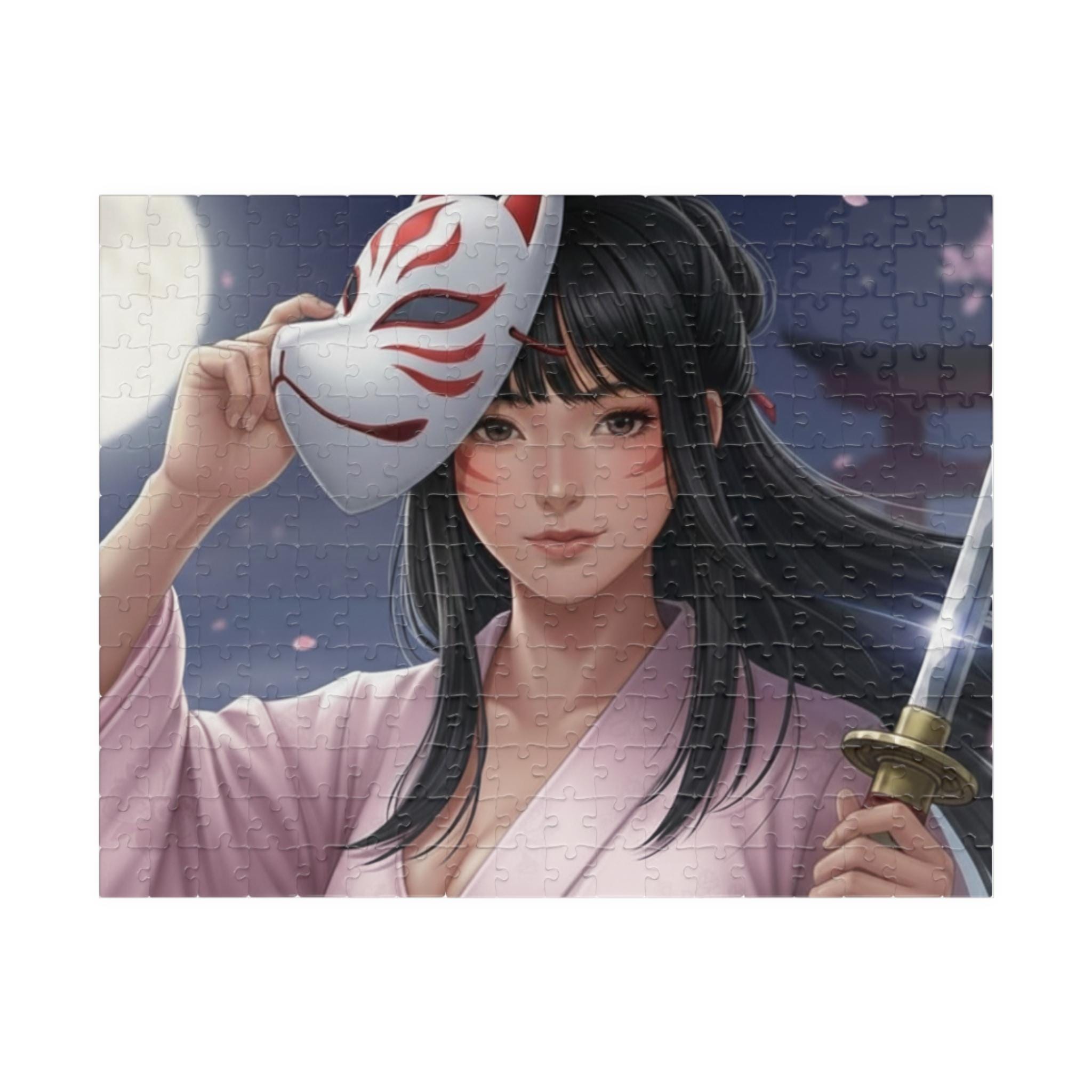 Kitsune Mask Samurai Girl Puzzle Anime Realistic Pink Kimono Japanese ...