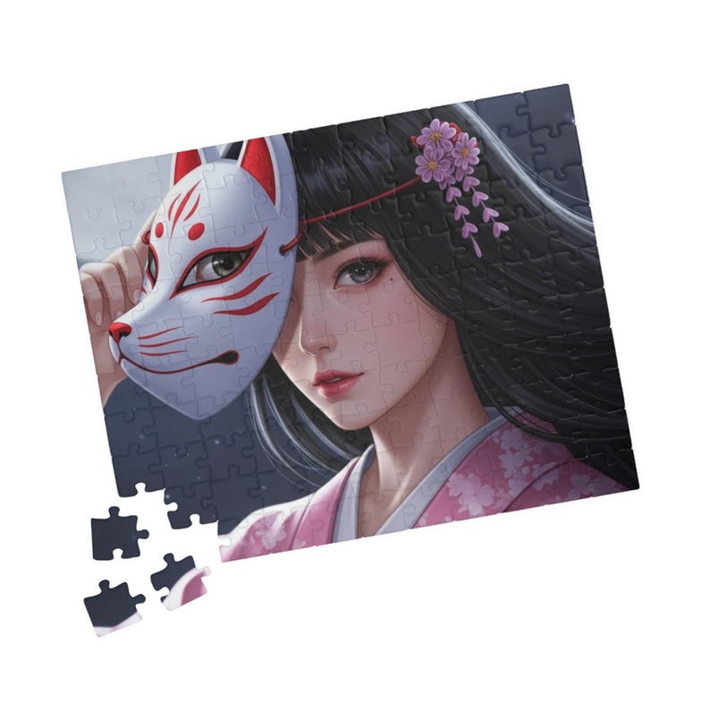 Kitsune Mask Maiden Puzzle | Japanese Anime Realism Jigsaw | Pink ...
