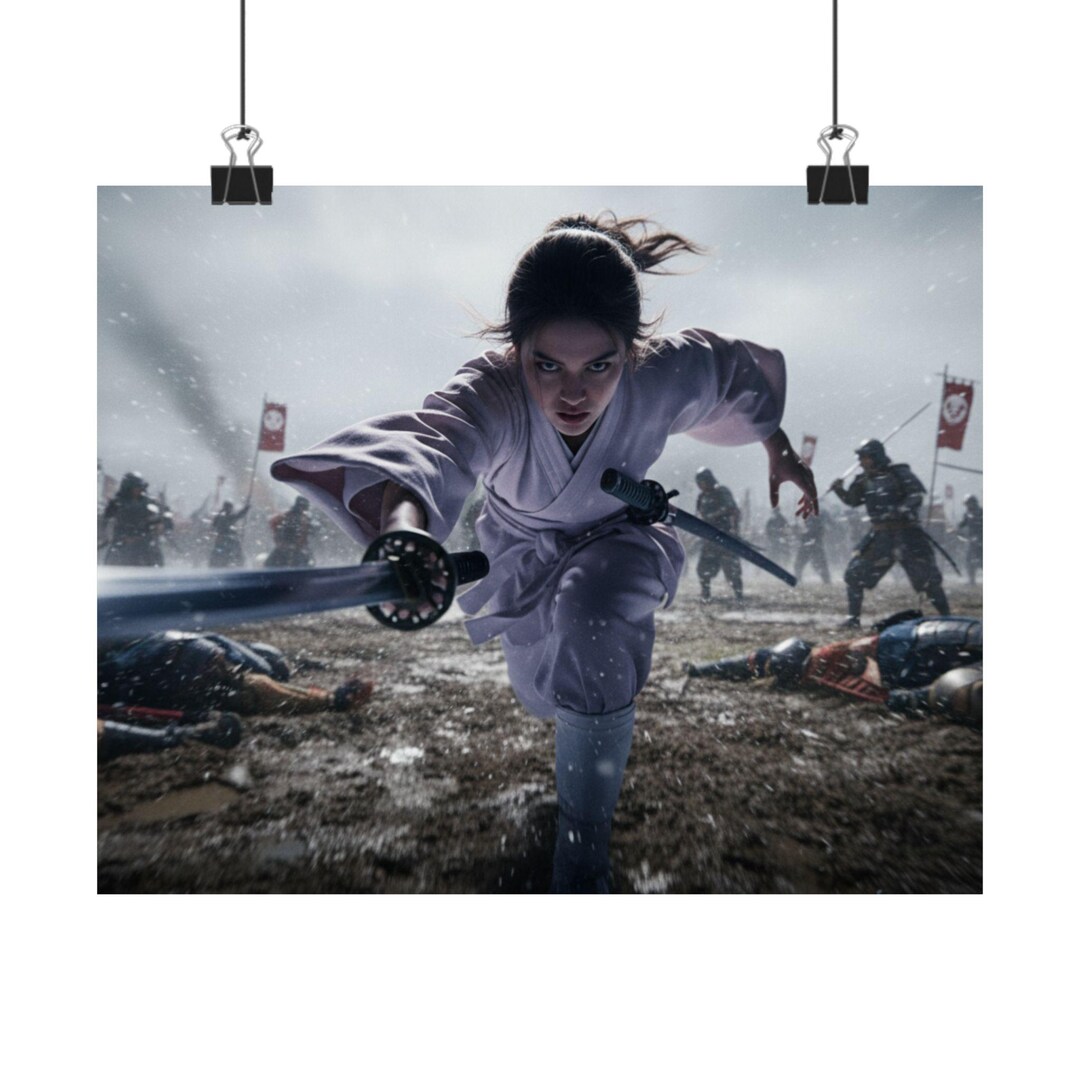 Female Samurai Poster: Dynamic Katana Action - Japanese Warrior Art - Etsy