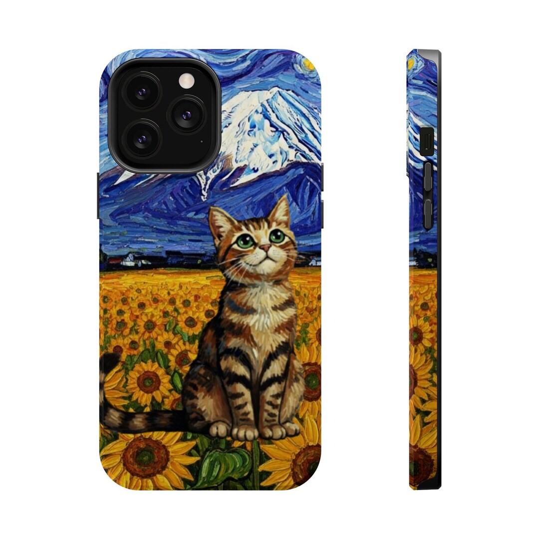 Van Gogh Style Cat & Mt. Fuji Sunflower Field Phone Case | Magnetic ...