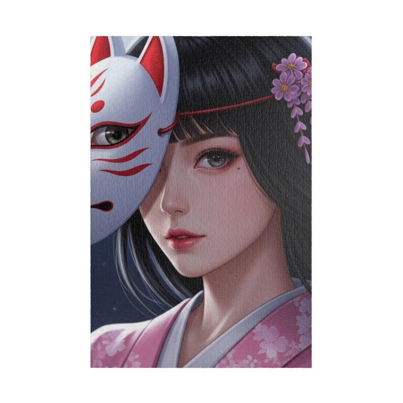 Kitsune Mask Maiden Puzzle | Japanese Anime Realism Jigsaw | Pink ...