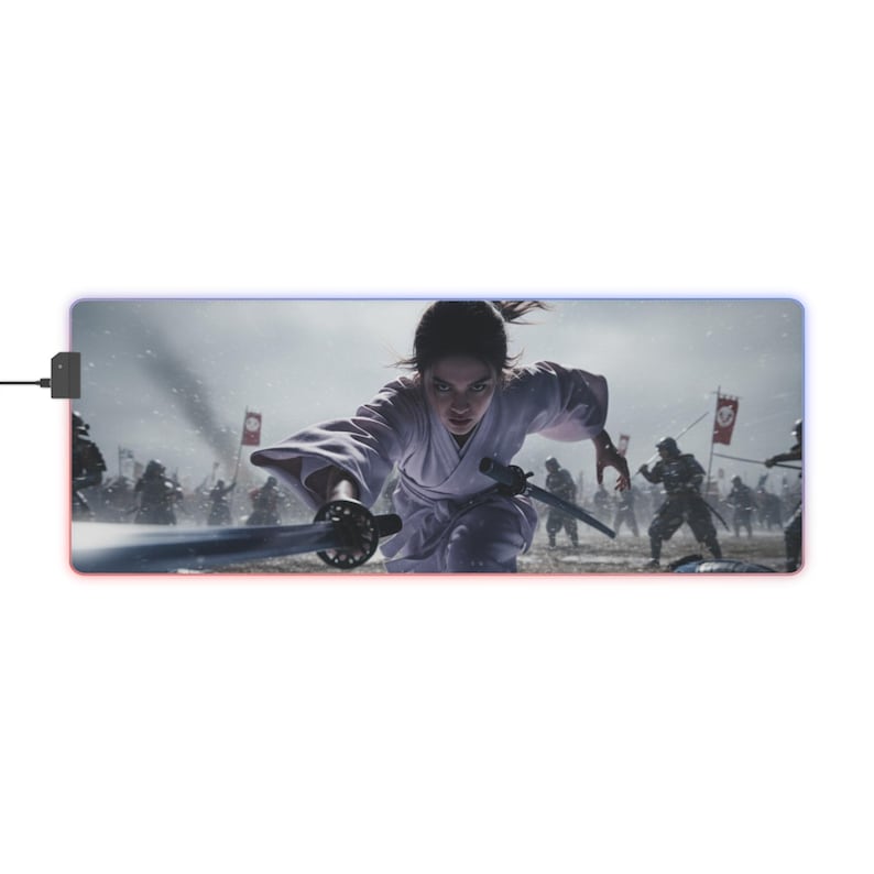POV Female Samurai Desk Mat Charging Katana Warrior Art Japanese Battle ...