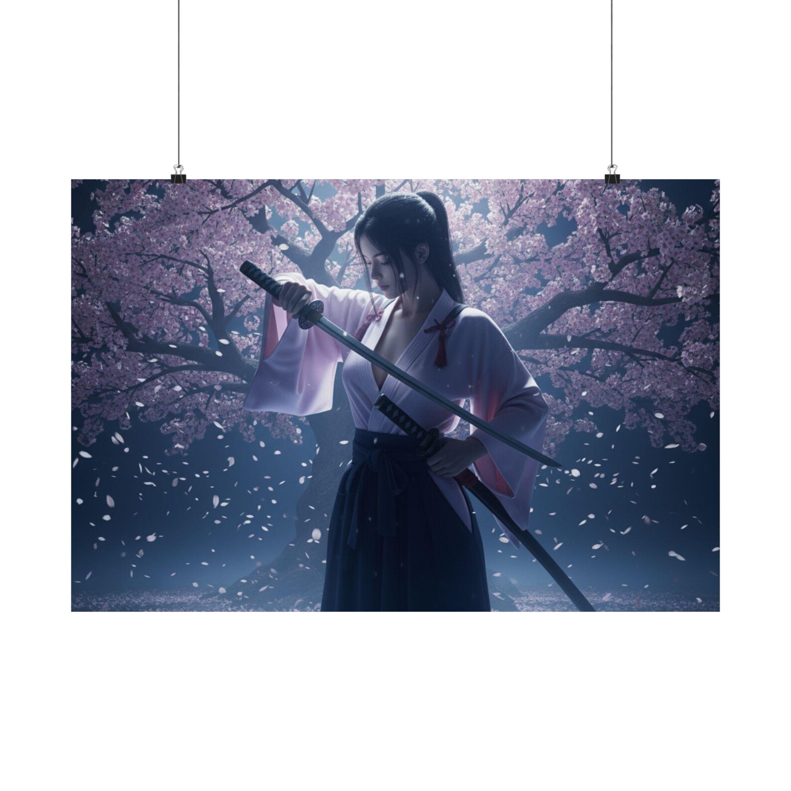 Female Samurai Art Print: Sakura Blossoms, Japanese Warrior Poster - Etsy