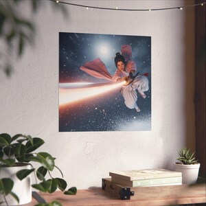 Female Samurai Jump Slash Poster Dynamic Katana Warrior Snow Scene ...