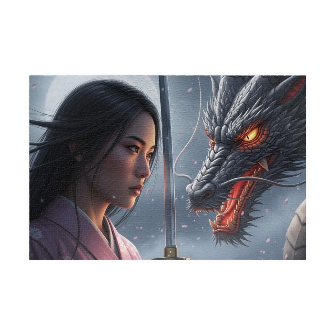 Samurai Maiden Vs Dragon Sakura Moonlight Close up Japanese Fantasy ...