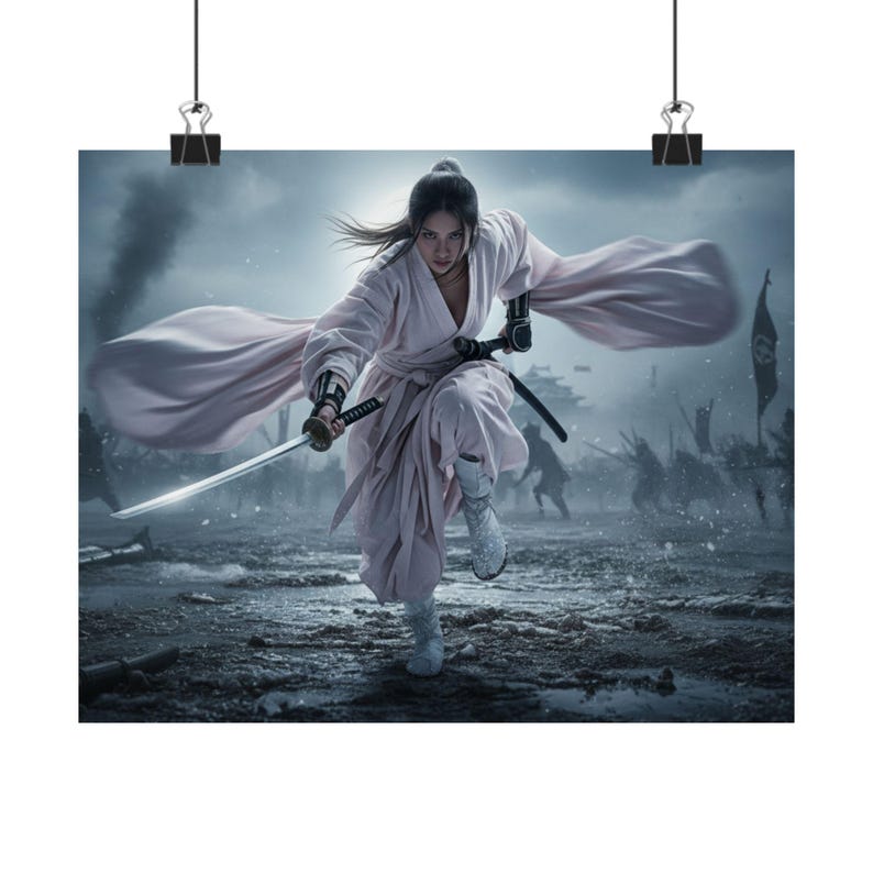 Female Samurai Katana Art Poster, Japanese Battle Scene - Etsy
