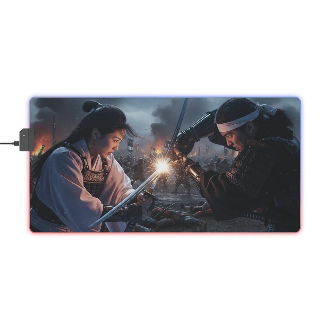 Samurai Duel Desk Mat Female Vs Male Katana Clash Japanese Warrior ...
