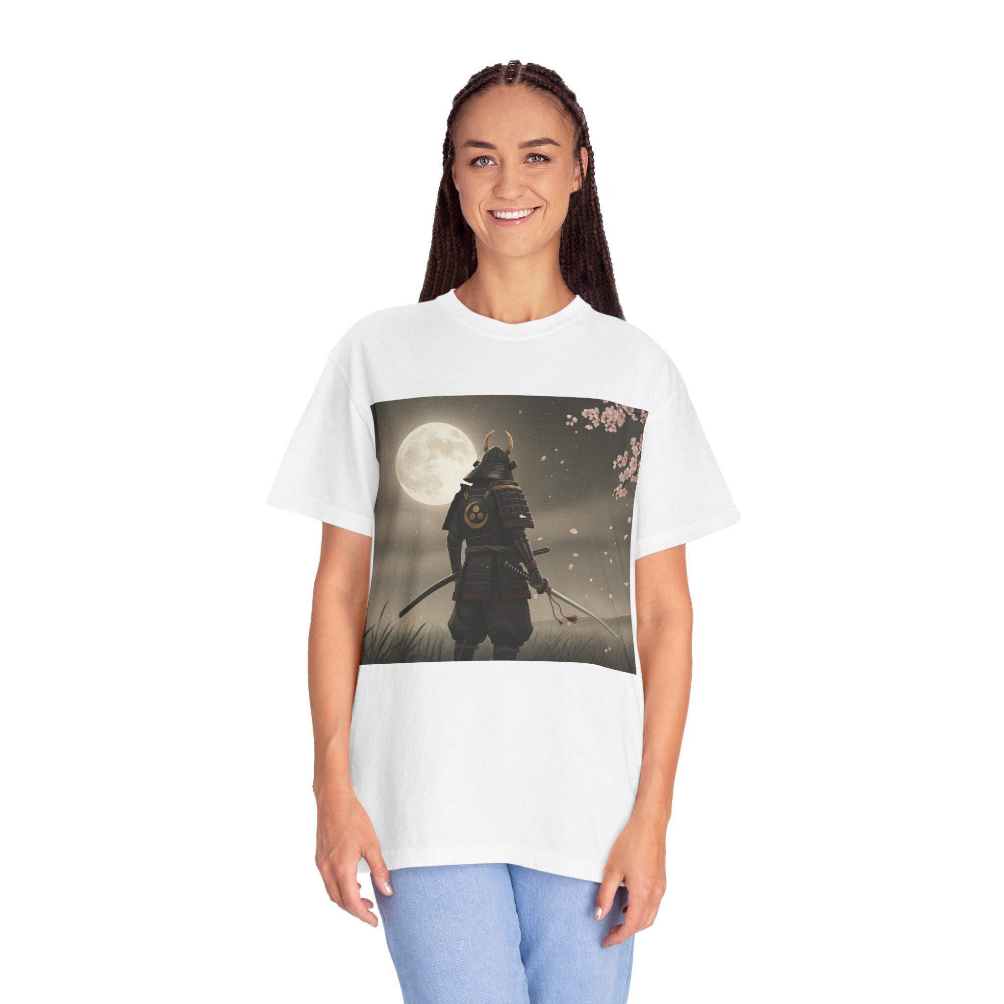 Silent Samurai Under the Moon, Japanese Cherry Blossom Warrior T-shirt ...