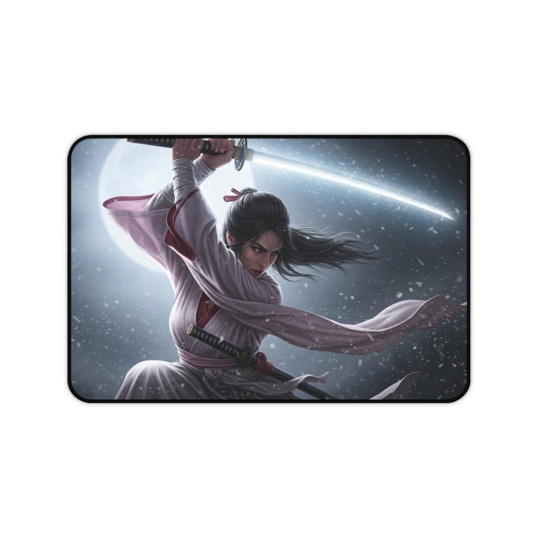 Female Samurai Desk Mat: Moonlit Katana Warrior Art - Etsy