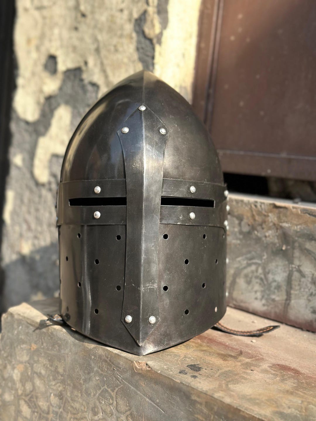 Medieval Great Helm Steel Helmet | 18 Gauge Steel Crusader Knight Armor ...