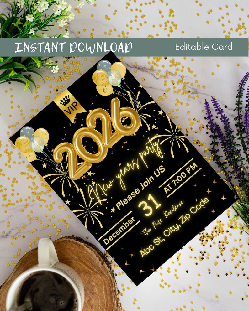 2026 Editable New Years Eve Party Invitation. 2026 New Years Party ...